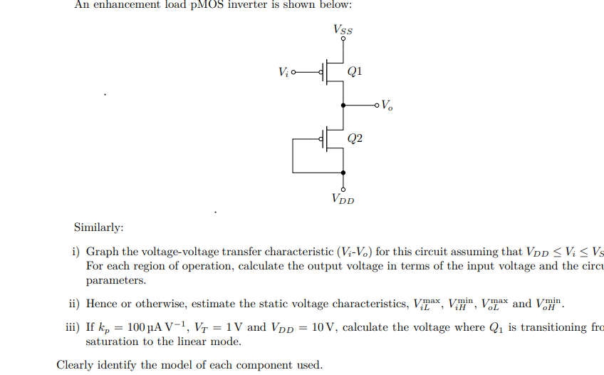 Solved An enhancement load pMOS inverter is shown below: | Chegg.com