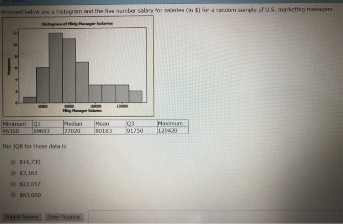 Solved Provided below are a histogram and the five number | Chegg.com