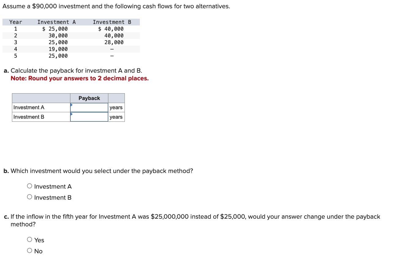 Solved Assume a $90,000 investment and the following cash | Chegg.com