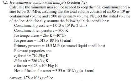 Solved 7.2. Ice condenser containment analysis (Section 7.2) | Chegg.com