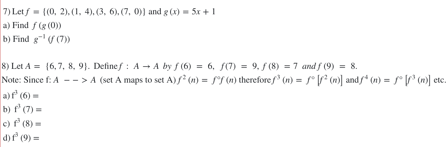 Solved Please answer discrete math questions number 1, 7 and | Chegg.com