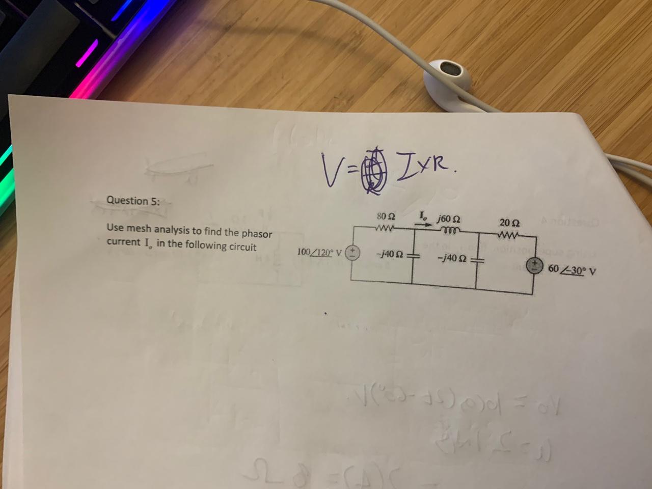 Solved Question 5: Use mesh analysis to find the phasor | Chegg.com