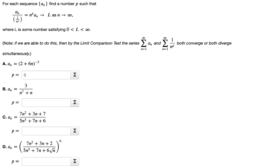 Solved For each sequence {an} find a number p such that an = | Chegg.com
