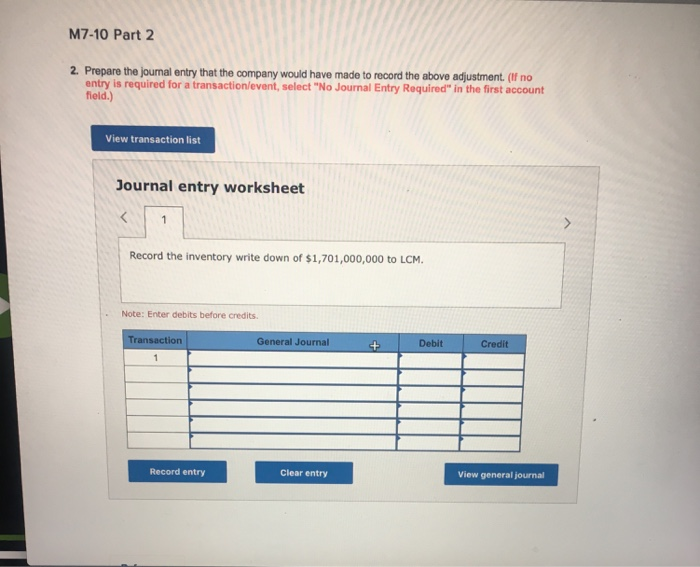 Solved M7-10 Preparing the Journal Entry to Record Lower of | Chegg.com