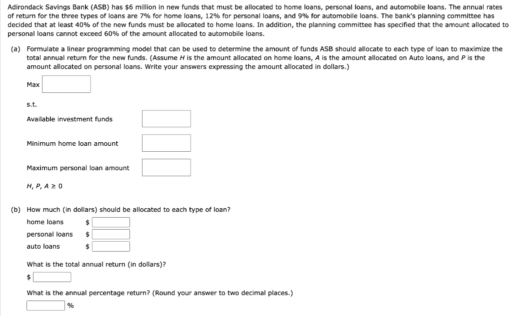 Solved Adirondack Savings Bank (ASB) has $6 million in new | Chegg.com