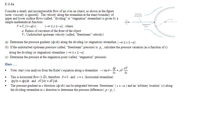 Solved C-1-1aConsider a steady and incompressible flow of | Chegg.com