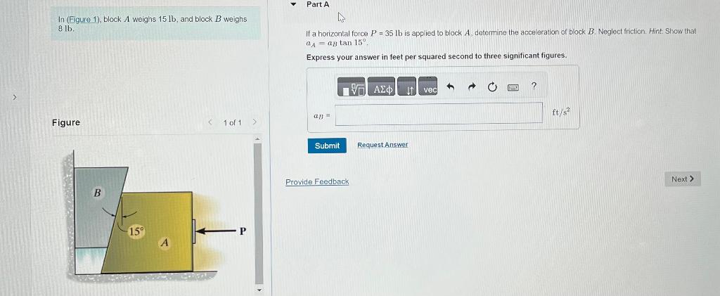 Solved In (Figure 1), block A weighs 15lb, and block B | Chegg.com