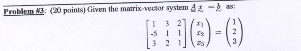 b as: Problem #3: (20 points) Given the matrix-vector | Chegg.com