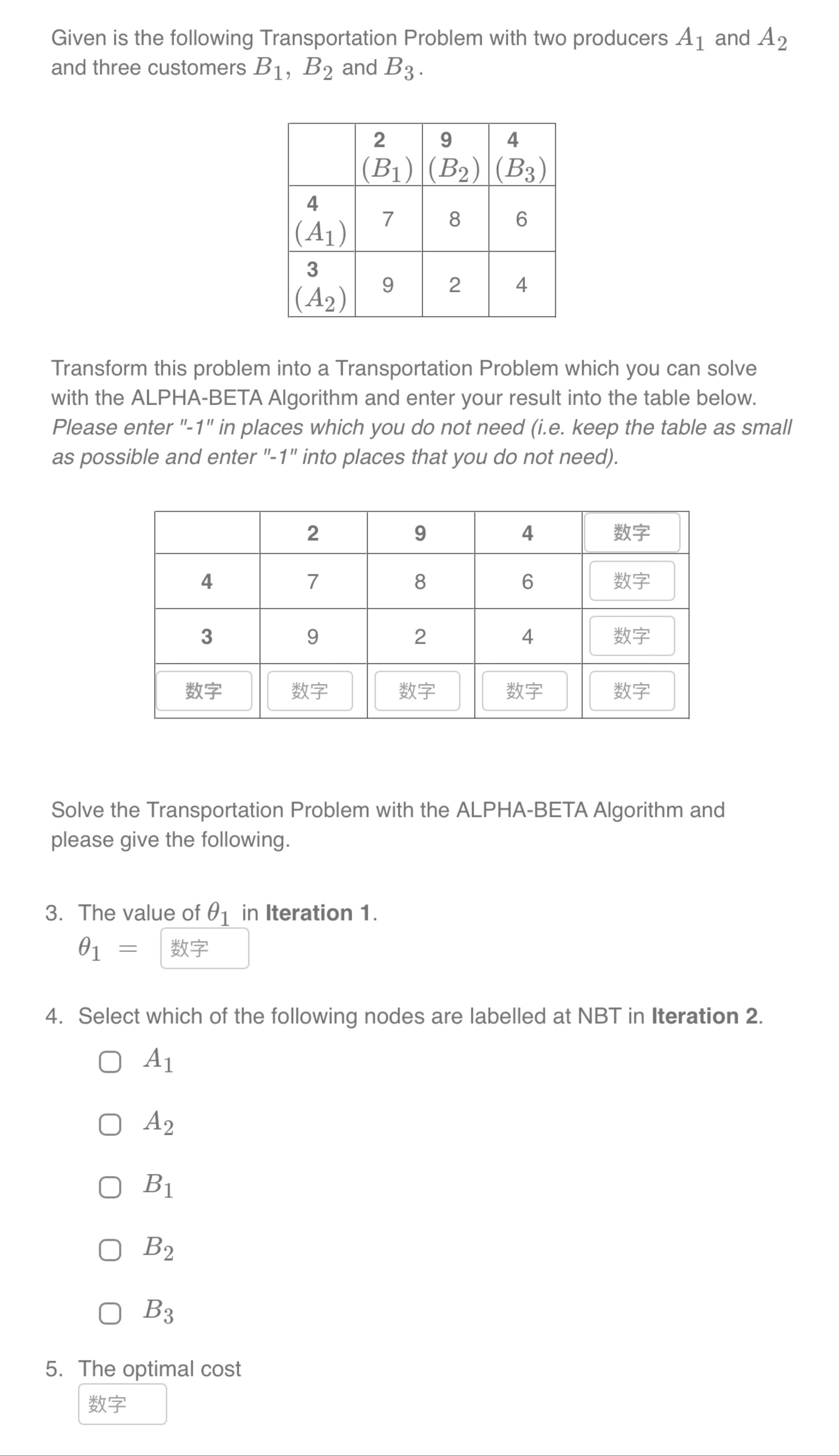 Solved Given is the following Transportation Problem with | Chegg.com