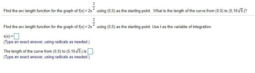Solved 3 2 Find the arc length function for the graph of | Chegg.com