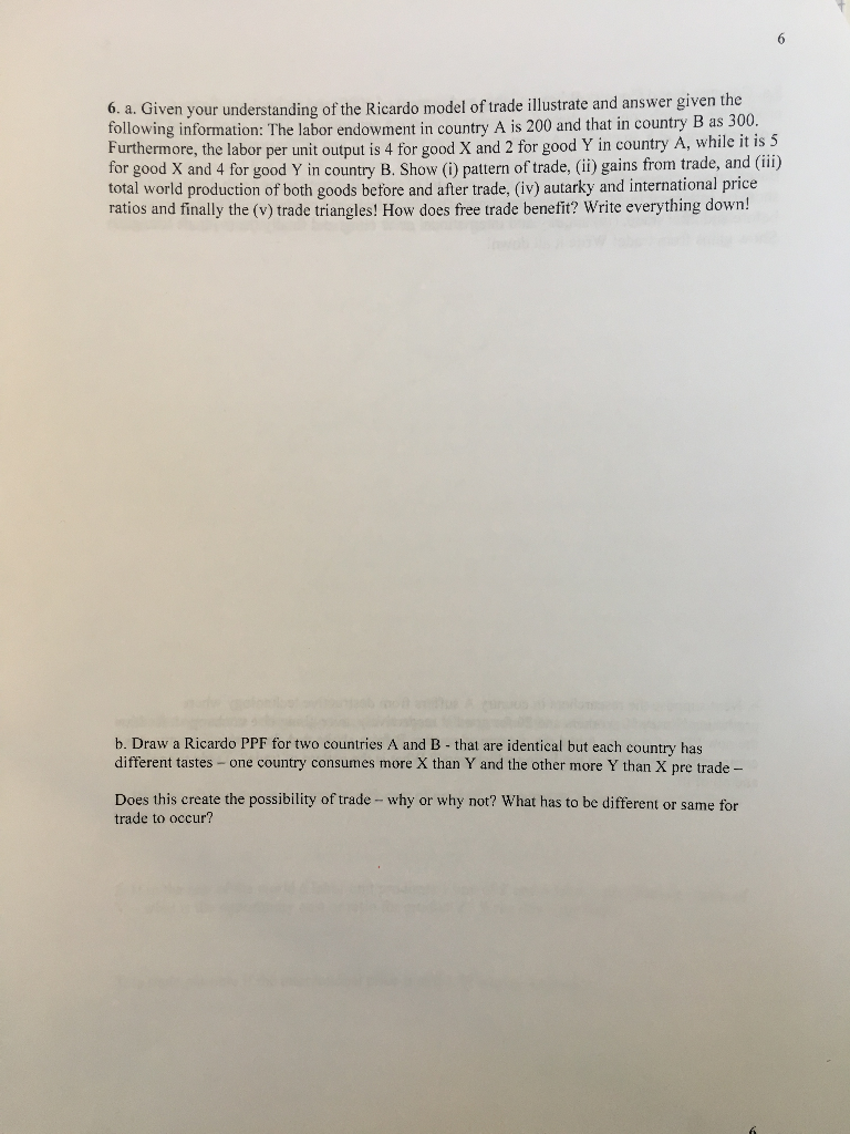 Solved 6. a. Given your understanding of the Ricardo model | Chegg.com