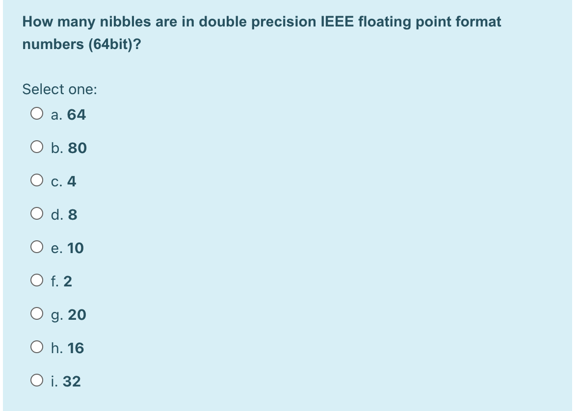 Solved How many nibbles are in double precision IEEE | Chegg.com