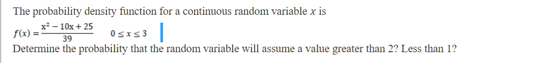 Solved The probability density function for a continuous | Chegg.com