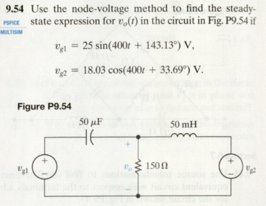 Solved 9.54 Use the node-voltage method to find the steady- | Chegg.com