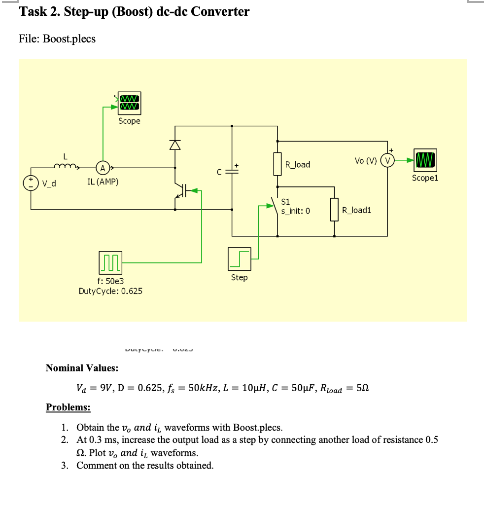 Solved Task 2. Step-up (Boost) dc-dc Converter File: | Chegg.com