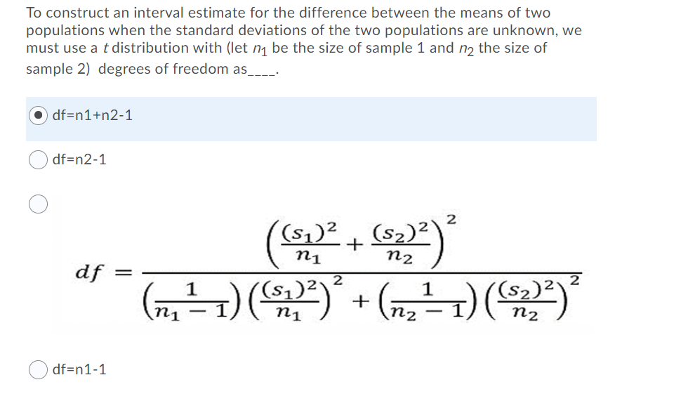 Solved To construct an interval estimate for the difference | Chegg.com