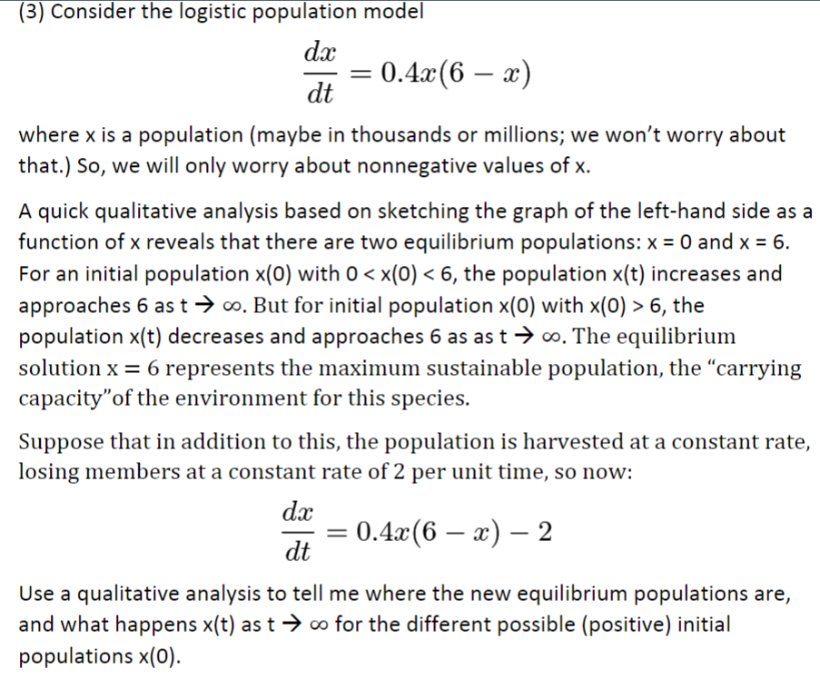 Solved (3) Consider the logistic population model | Chegg.com