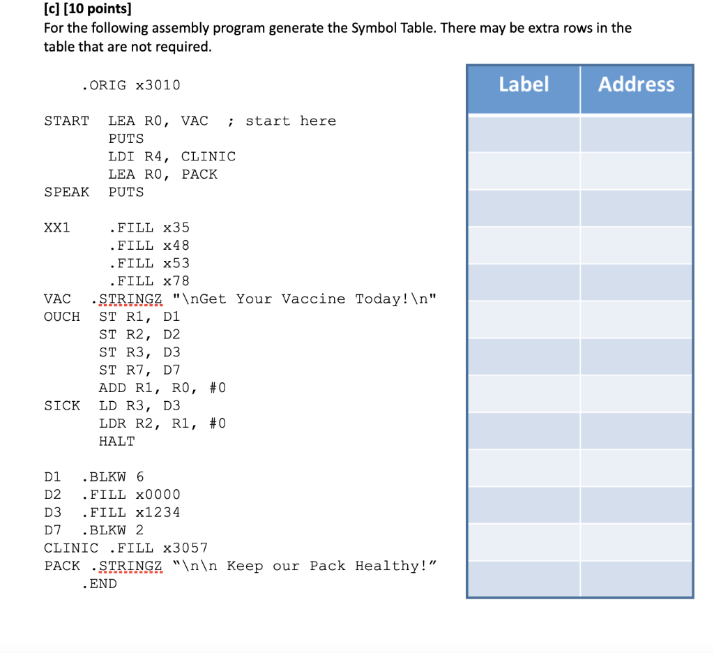 Solved [c] [10 points) For the following assembly program | Chegg.com