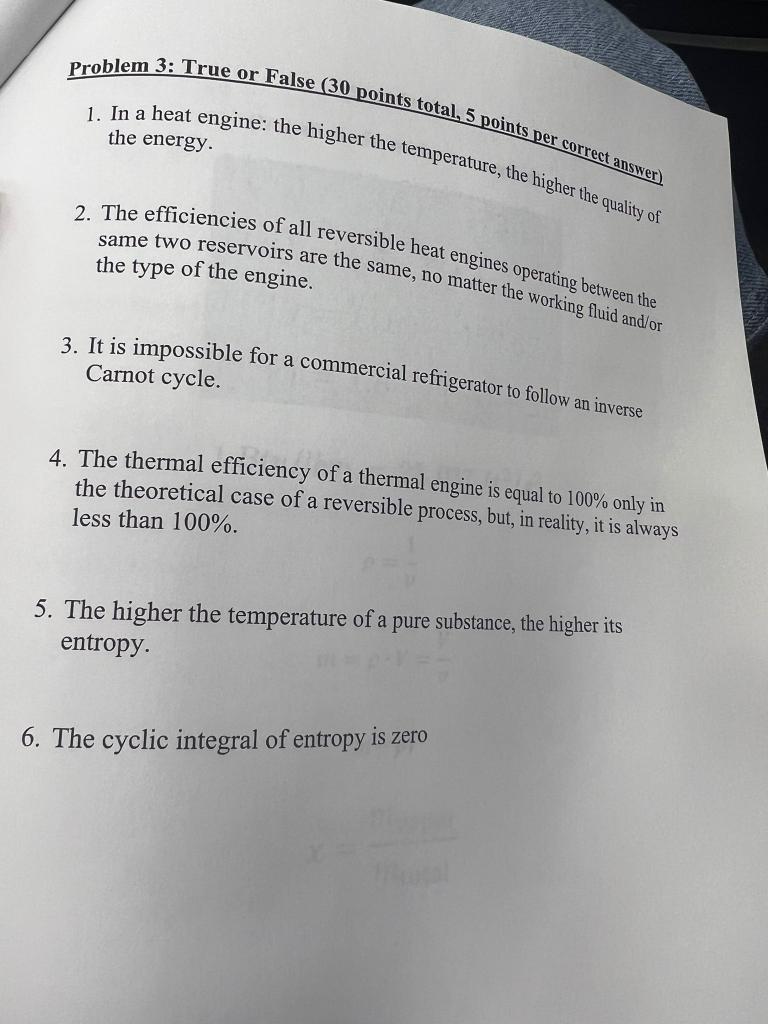 Solved Problem 3: True or False ( 30 points total, 5 points | Chegg.com