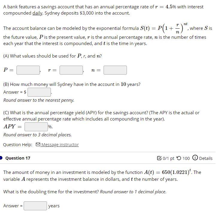 Solved A bank features a savings account that has an annual | Chegg.com