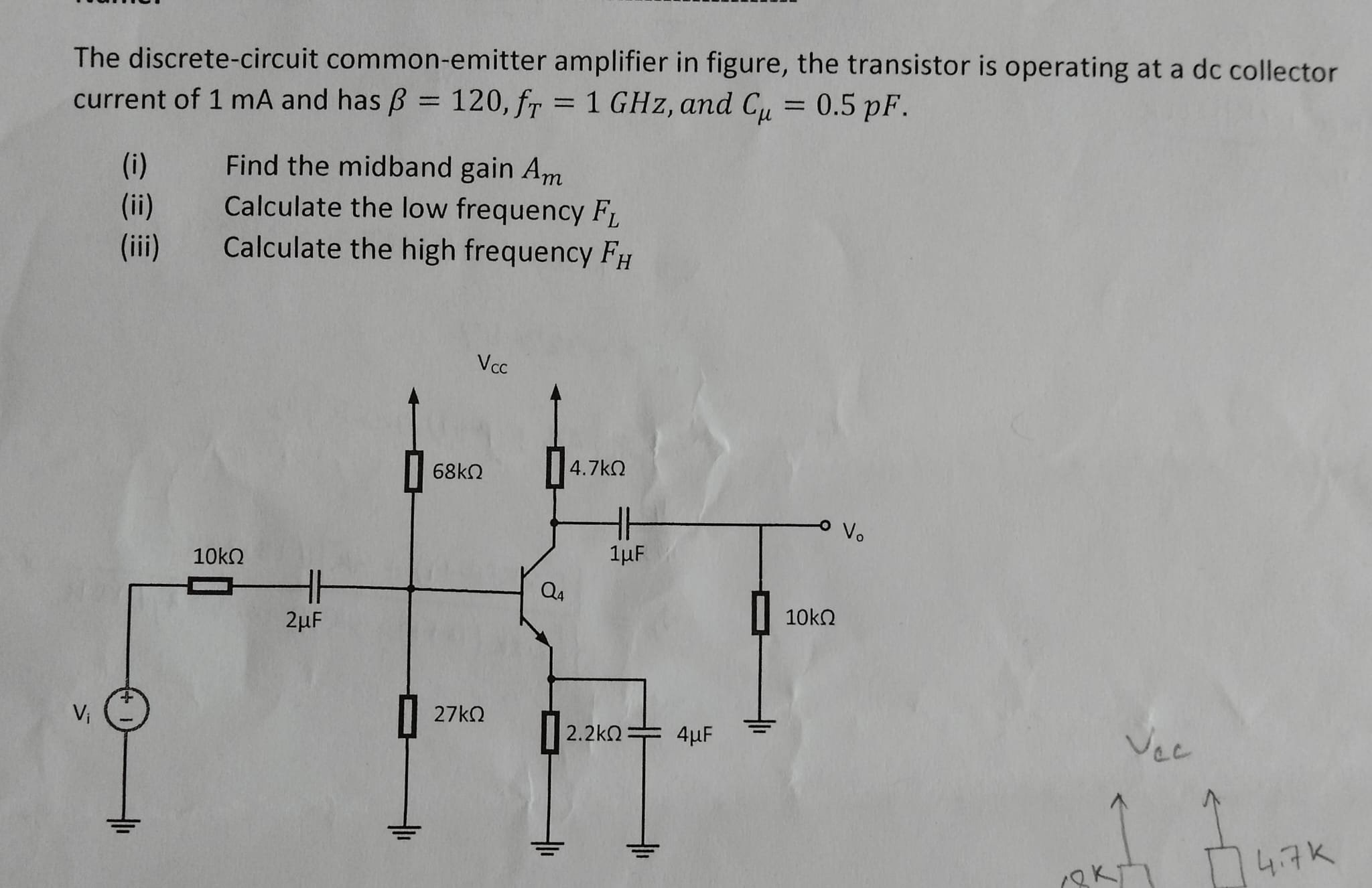 Solved The discrete-circuit common-emitter amplifier in | Chegg.com