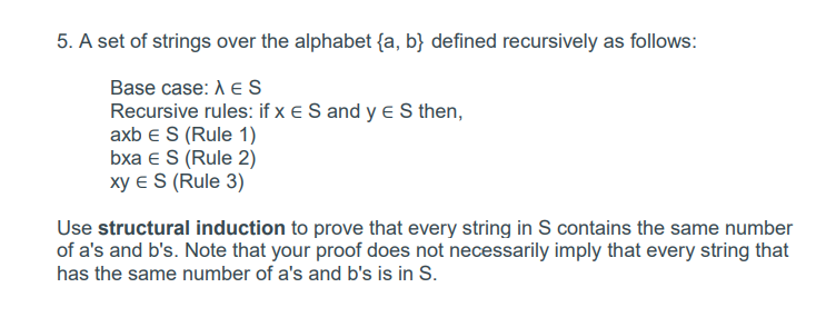 Solved 5 A Set Of Strings Over The Alphabet A B Defined