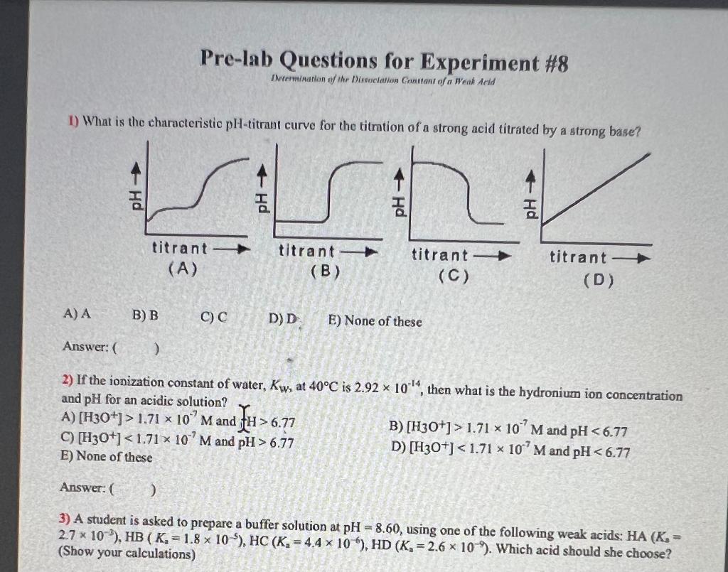 Solved Pre-lab Questions for Experiment \#8 Decemtiration | Chegg.com