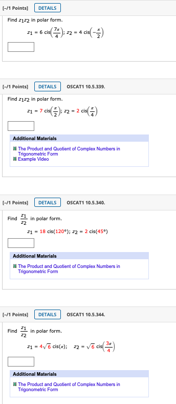 Solved [-/1 Points) DETAILS Find 2122 in polar form. | = 6 | Chegg.com Solved [-/1 Points) DETAILS Find 2122 in polar form. | = 6 | Chegg.com