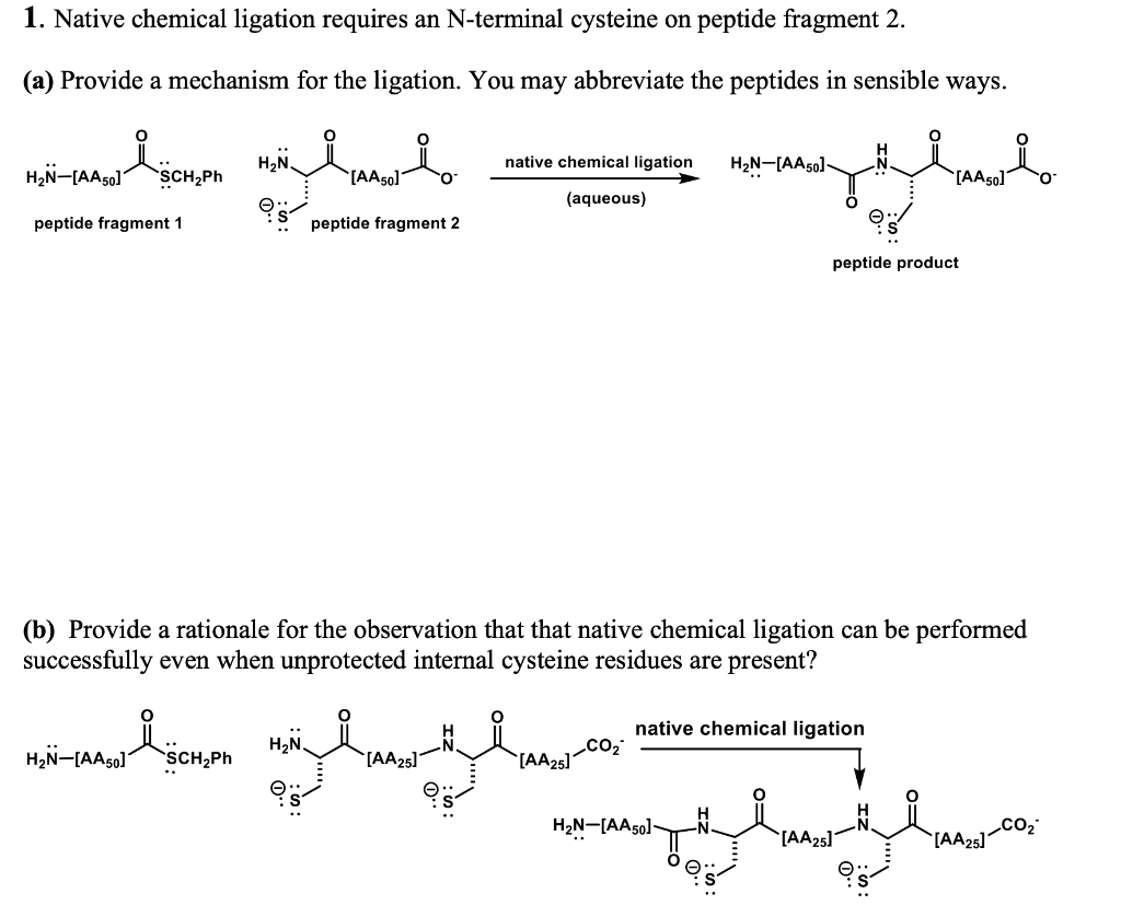 Solved 1. Native chemical ligation requires an N-terminal | Chegg.com