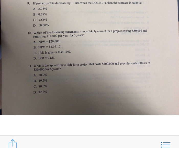 Solved If pretax profits decrease by 13.8% when the DOL is | Chegg.com