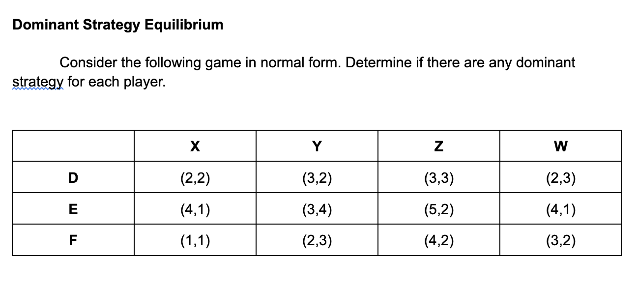 Solved Dominant Strategy Equilibrium Consider the following | Chegg.com