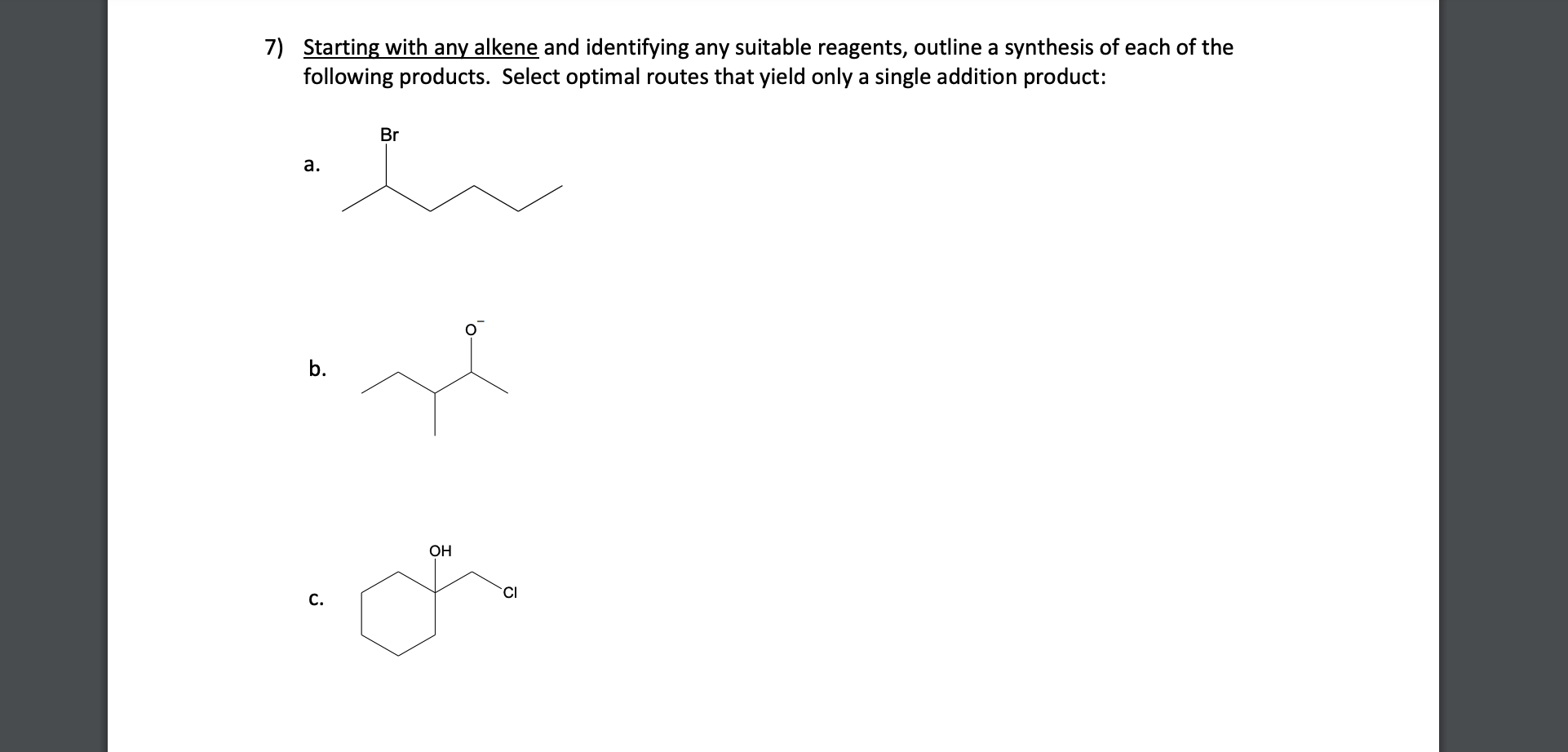 Solved Starting with any alkene and identifying any suitable | Chegg.com