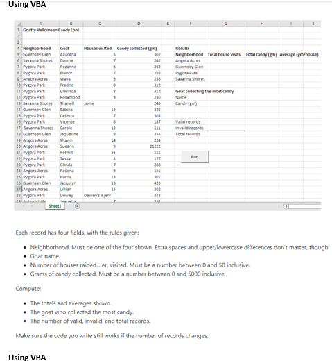 Solved Using VBA Each record has four fields, with the rules | Chegg.com