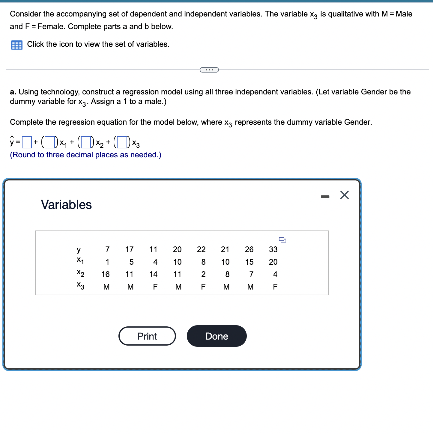 Solved Consider the accompanying set of dependent and | Chegg.com