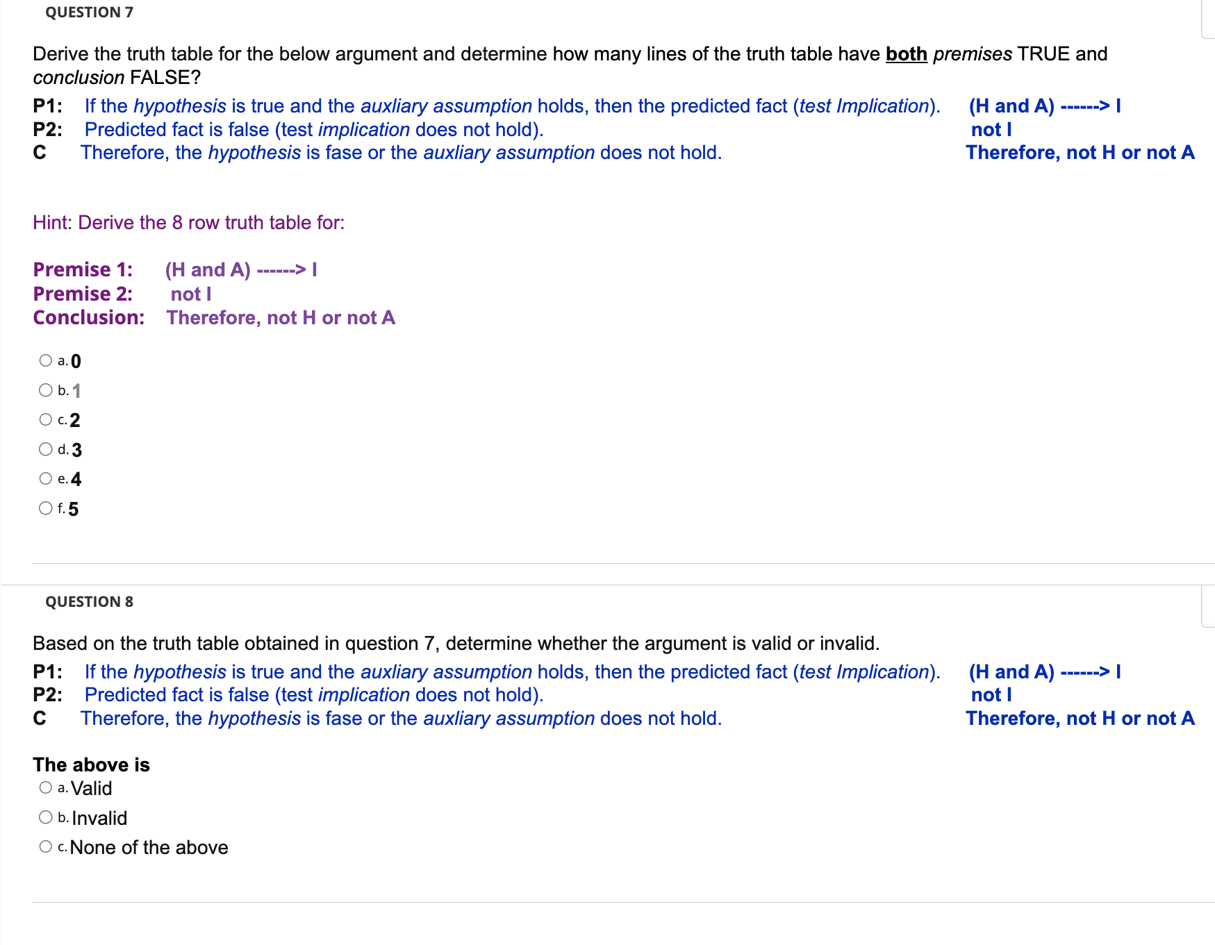 Derive the truth table for the below argument and | Chegg.com