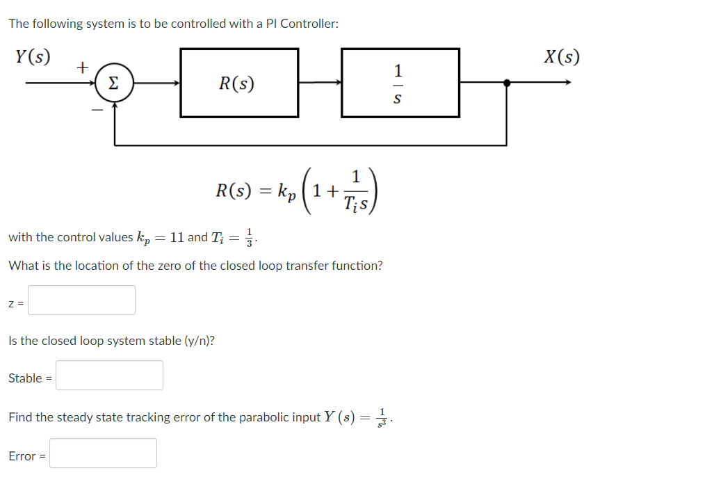 Solved The following system is to be controlled with a Pl | Chegg.com