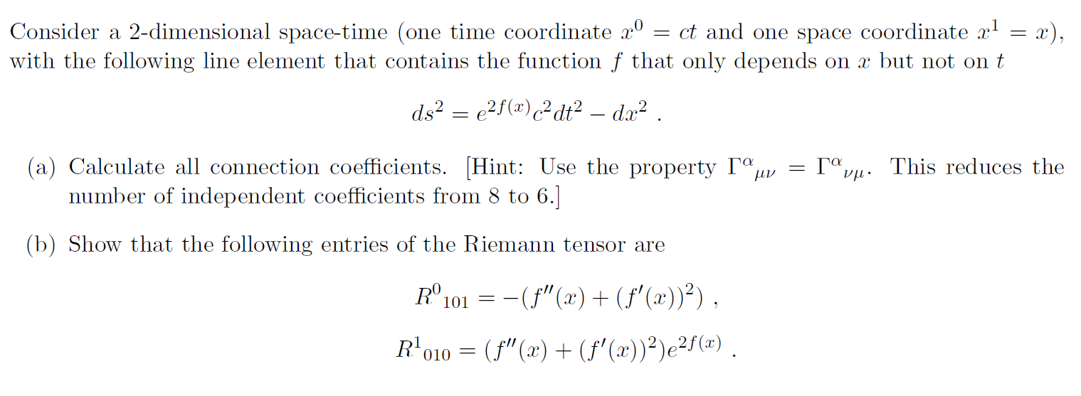 Solved Consider a 2-dimensional space-time (one time | Chegg.com