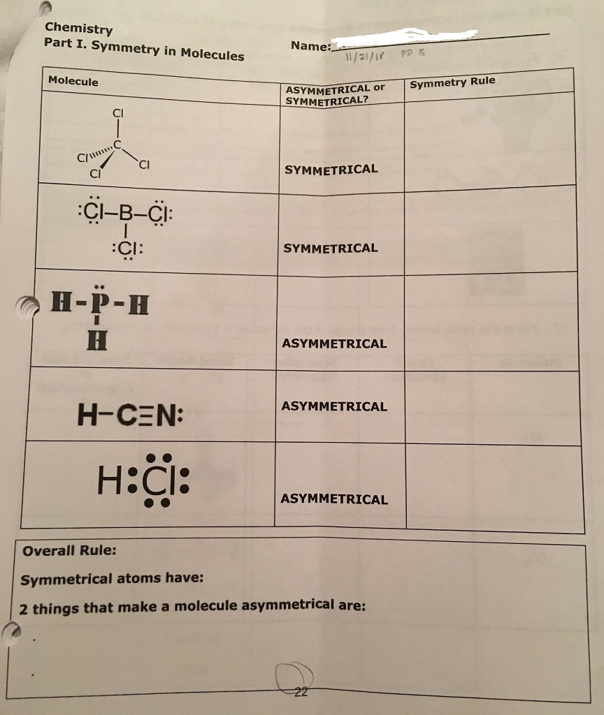 Solved SYMMETRY IN MOLECULES - EXPLAIN WHY THE MOLECULE IS | Chegg.com