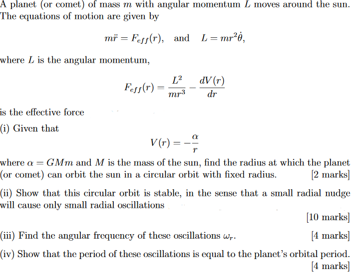 Solved A planet (or comet) of mass m with angular momentum L | Chegg.com