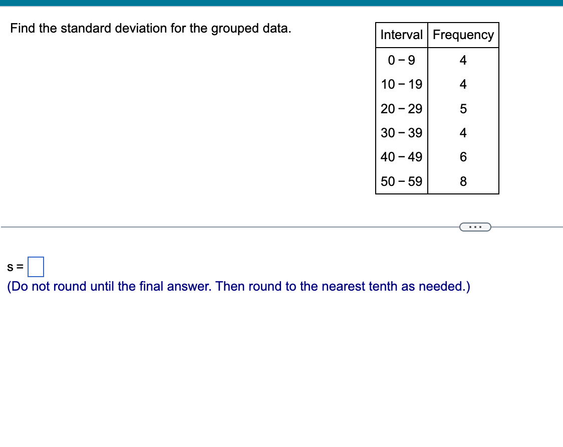 Solved Find the standard deviation for the grouped data. | Chegg.com