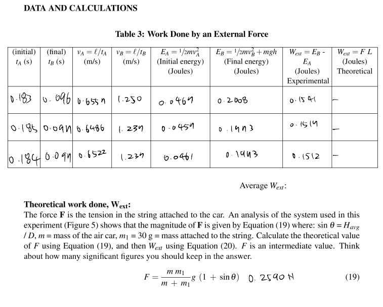 Solved Table 1: Dimensions of the Apparatus CALCULATIONS | Chegg.com