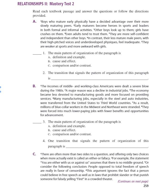 Solved Relationships Ii Mastery Test 2 Read Each Textbook