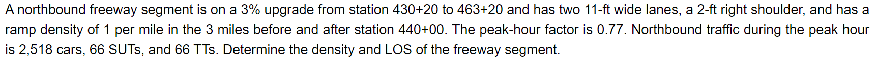 Solved A northbound freeway segment is on a 3% upgrade from | Chegg.com