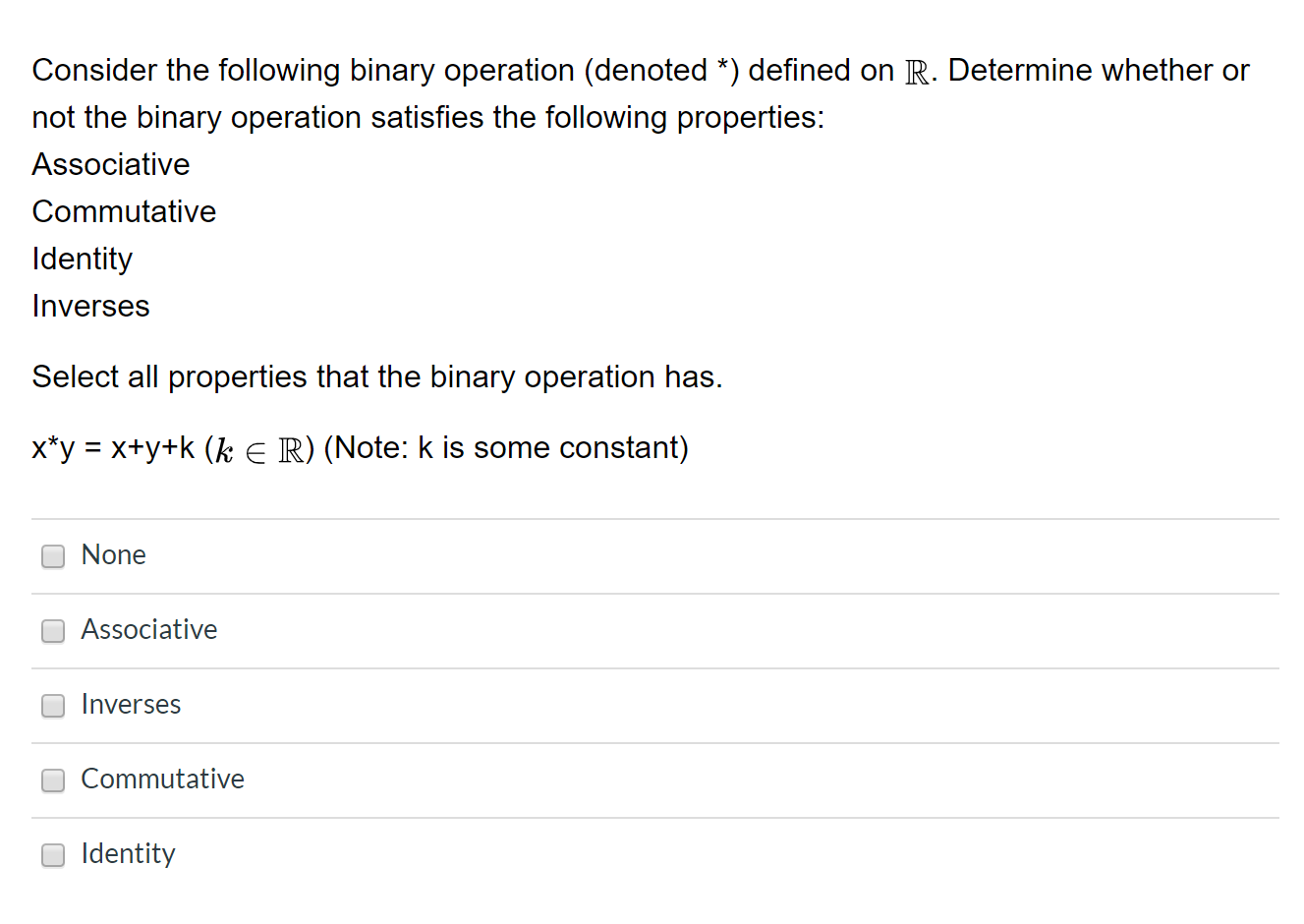 Solved Consider the following binary operation (denoted *) | Chegg.com