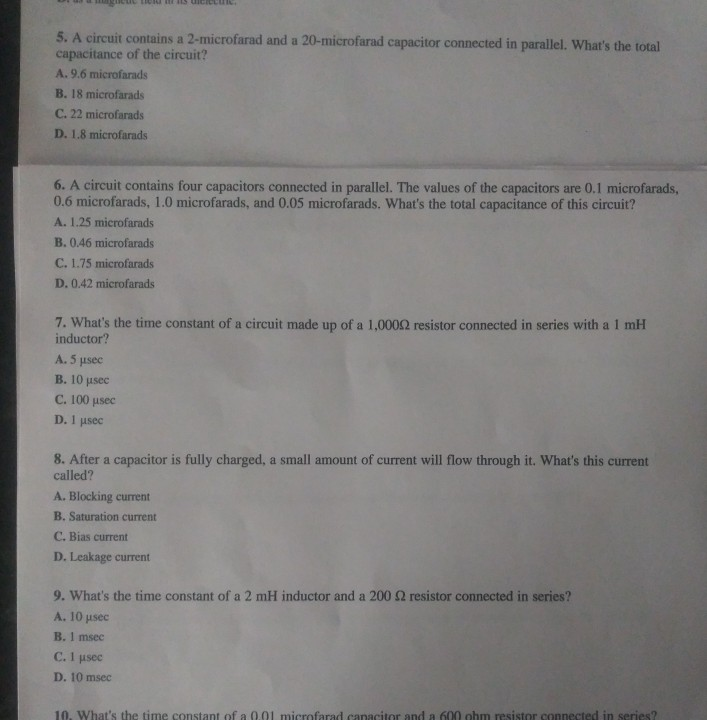 Solved 5. A circuit contains a 2-microfarad and a | Chegg.com