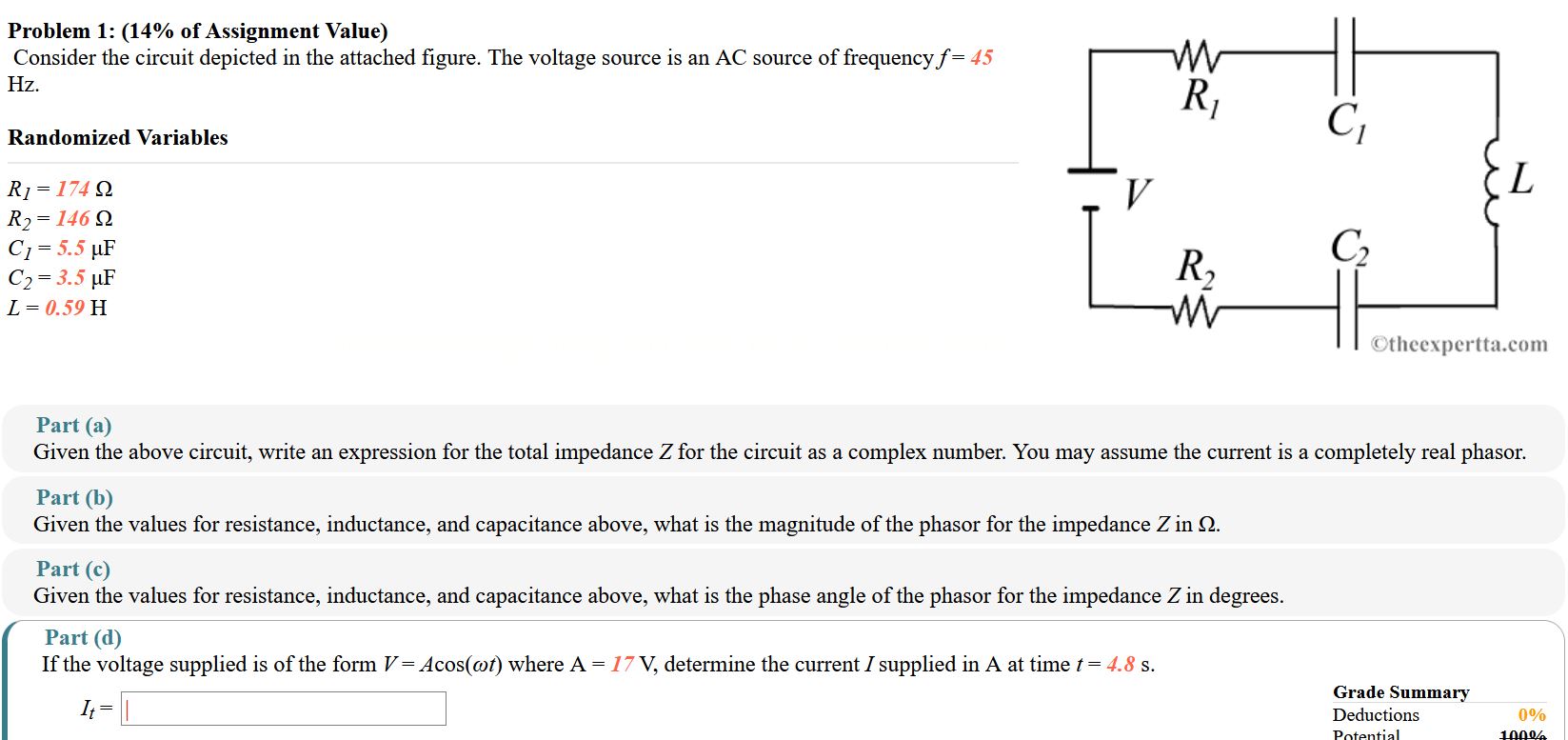 Solved Physics Problem: AC Circuits Part (a)Given the above | Chegg.com