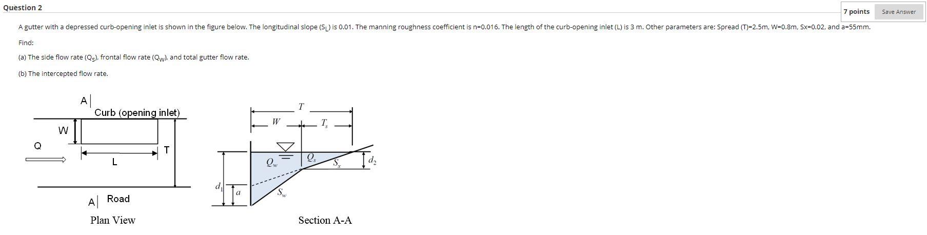 Solved Question 2 7 points Save Answer A gutter with a | Chegg.com