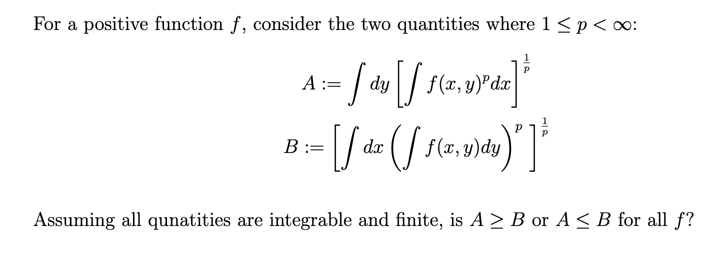 For a positive function f, consider the two | Chegg.com
