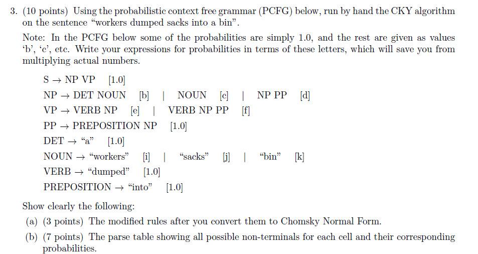Solved 3. (10 points) Using the probabilistic context free | Chegg.com