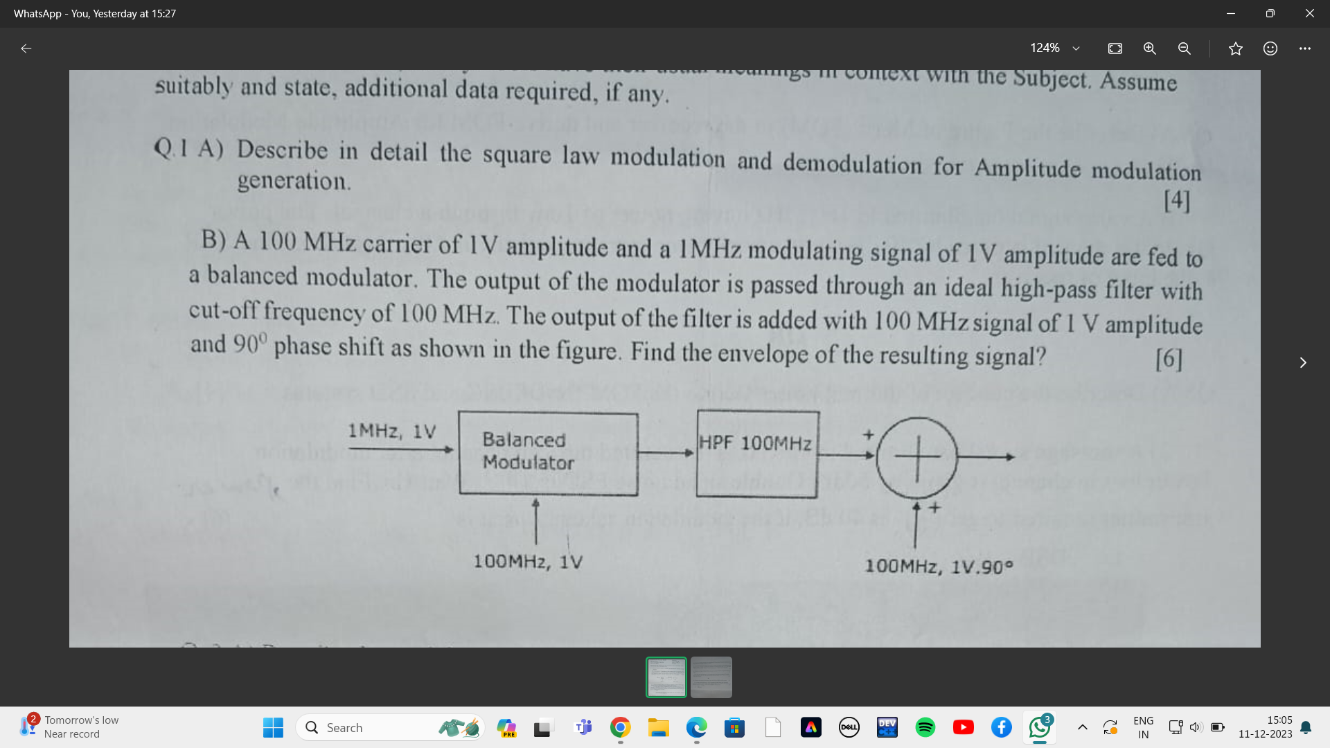 Solved Q.1 A) Describe in detail the square law modulation | Chegg.com